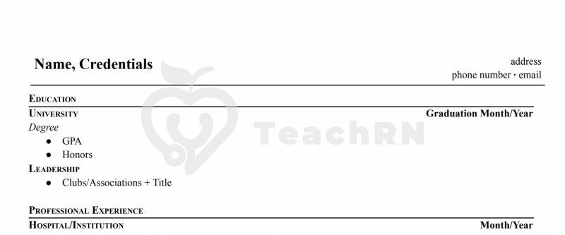 CRNA School Resume Template + Completed Example | TeachRN